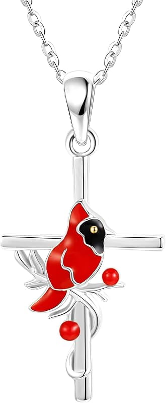 Cardinal Cross Necklace S925 Sterling Silver Red Cardinals Bird ...
