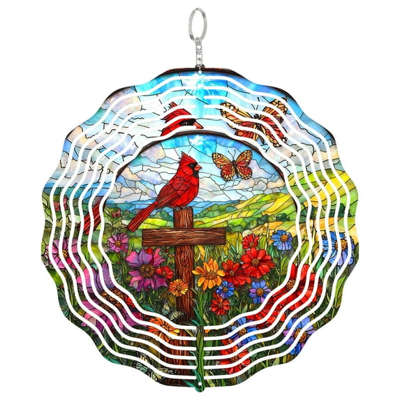 Cardinal Cross Red Bird 3D Wind Spinner Kinetic Hanging Garden Decor ...