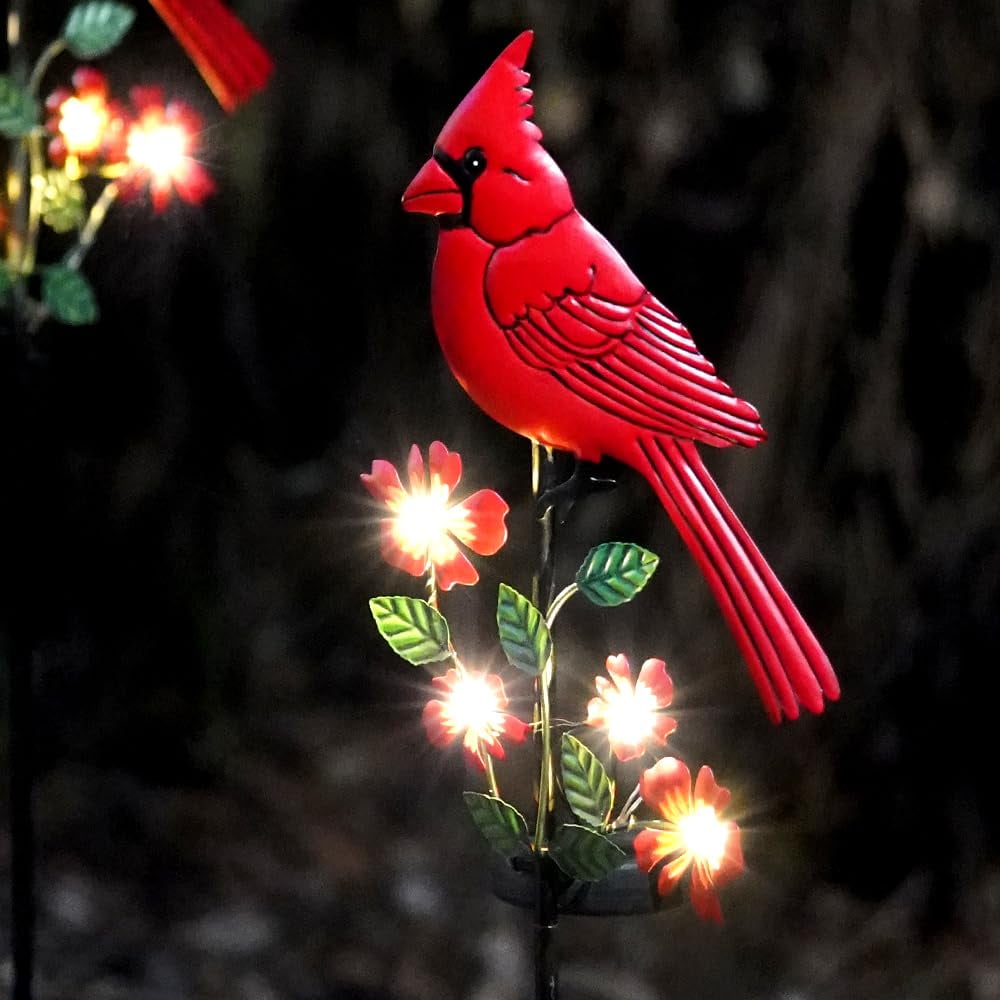 Cardinal Decor Garden Stake,Solar MMF7 Metal Yard Art Red Cardinal Bird ...