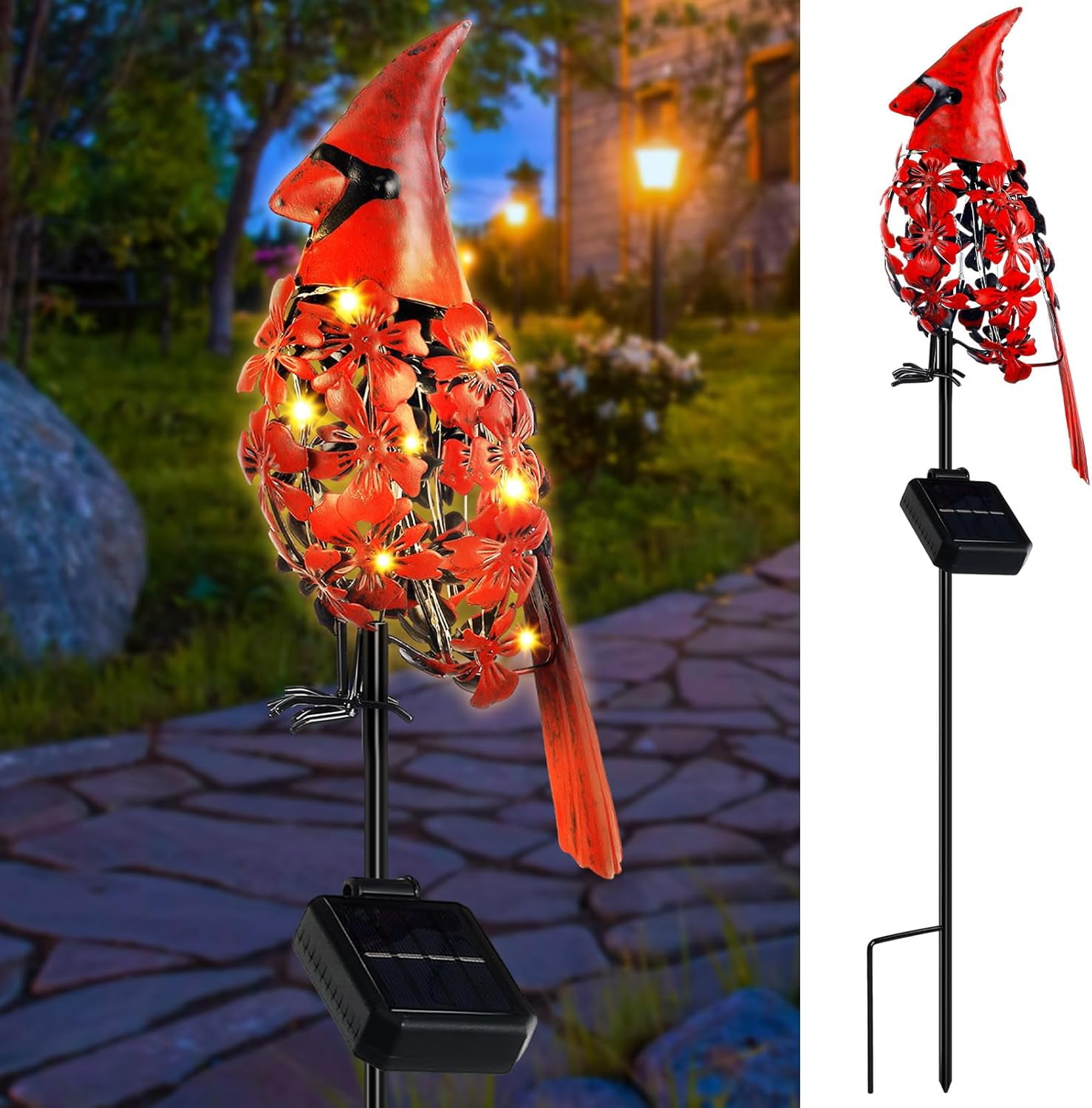 Cardinal Decor Garden Stake Solar Metal Red Cardinal Lights Outdoor ...