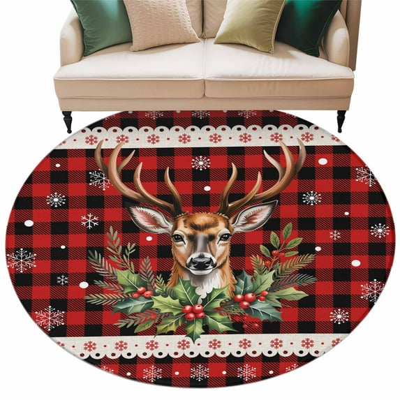 Cardinal Deer Area Rug, Xmas Poinsettia Holly Snowflakes White Lace Red ...