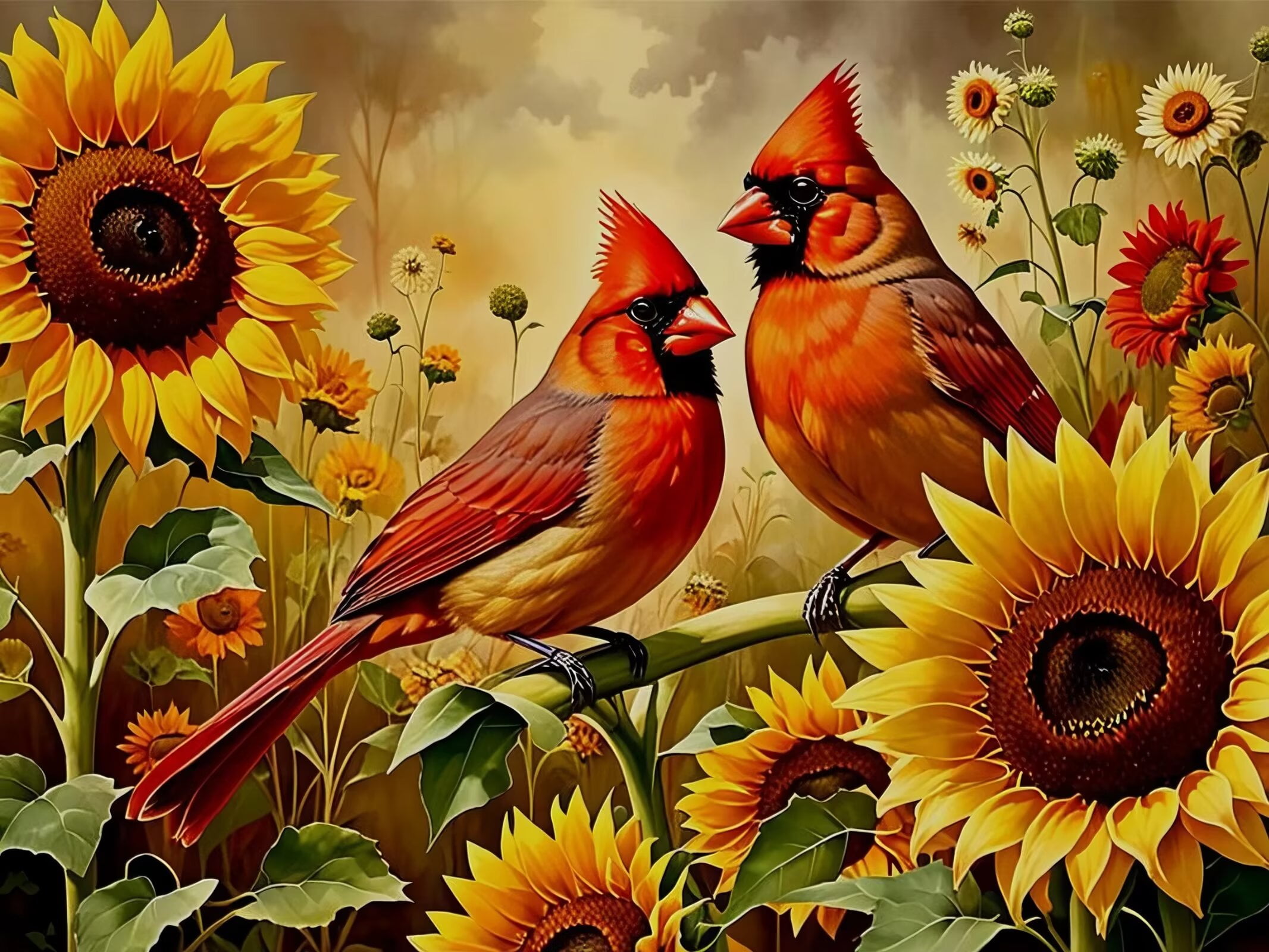 Cardinal Diamond Art Painting Kits for Adults 5D Sunflower Diamond ...