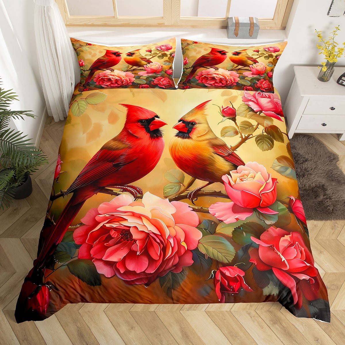 Cardinal Duvet Cover Set Red Rose Bedding Sets Full,Romantic Flowers ...