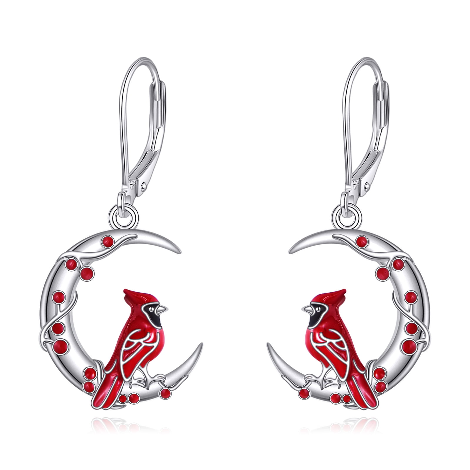 Cardinal Earrings for Women 925 Sterling Silver Red Bird Dangle ...