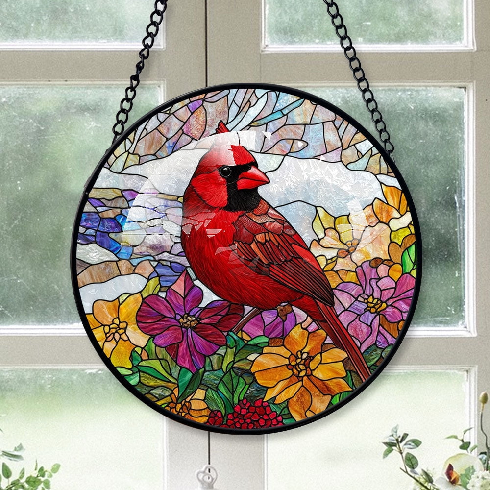 Cardinal Family Christmas, Red Cardinal Stained Glass Window Hangings ...