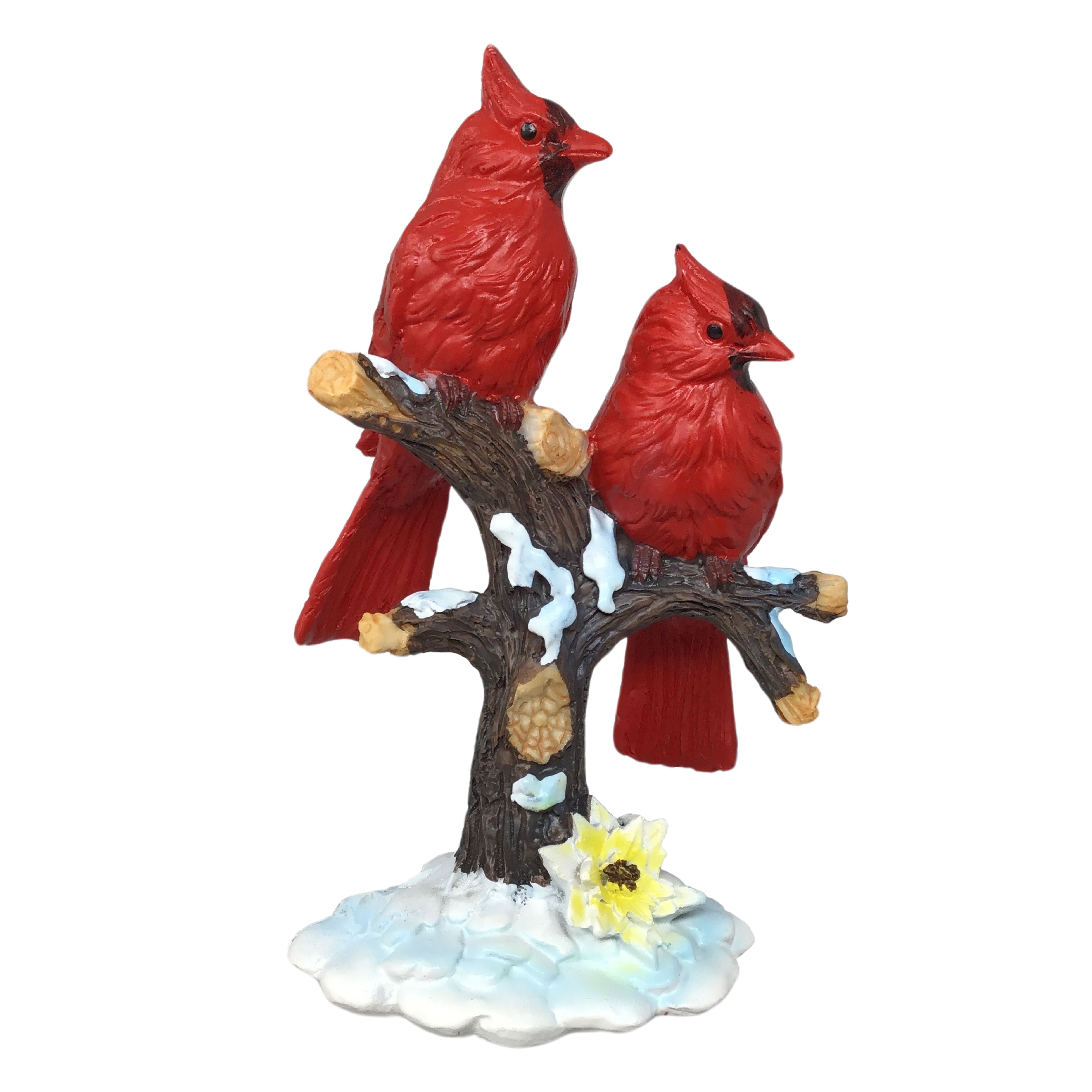 Cardinal Figurine - 2 Red Cardinals Sitting on a Snowy Tree Branch ...