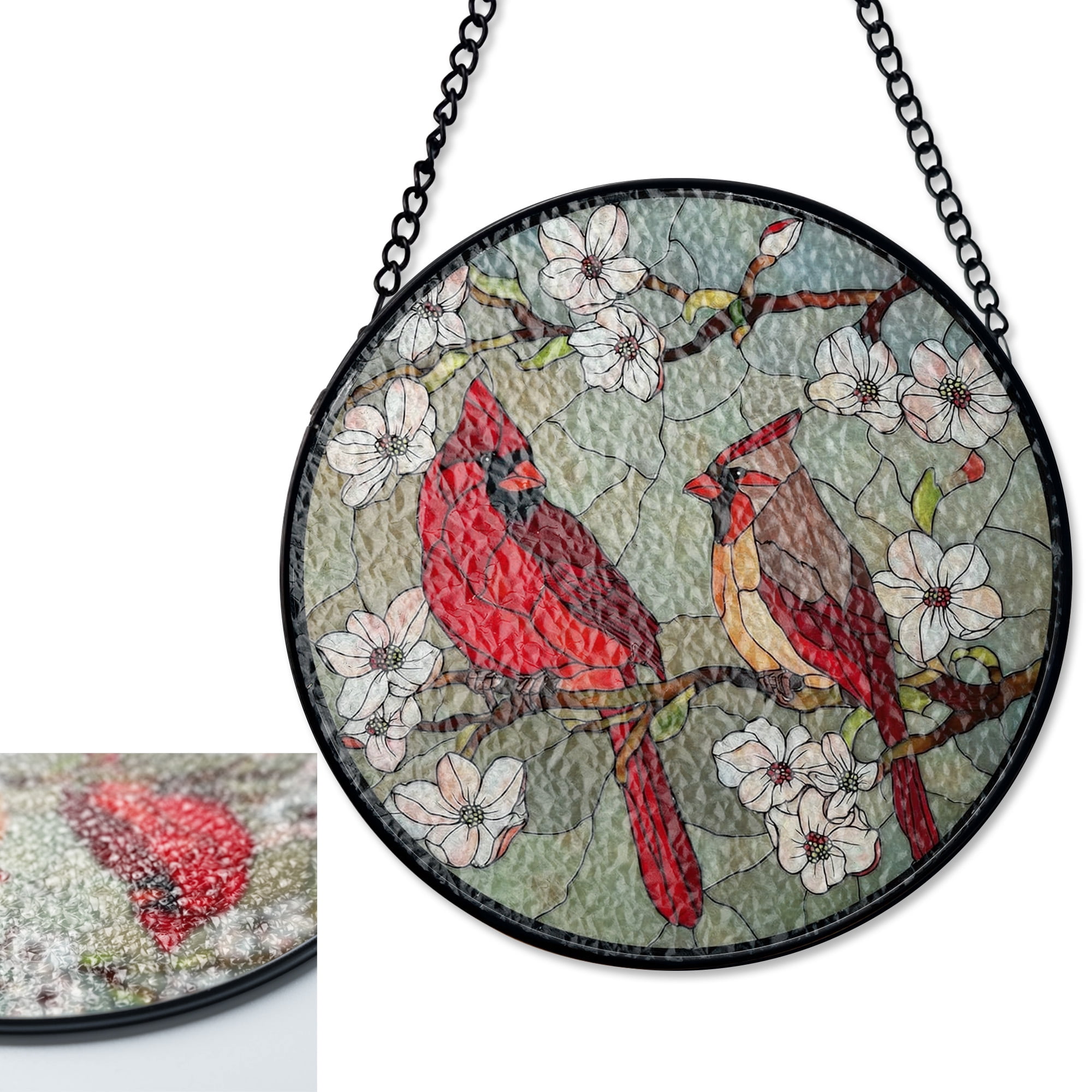 Cardinal Flower Stained Glass Suncatcher, Red Bird Round Wall Art ...