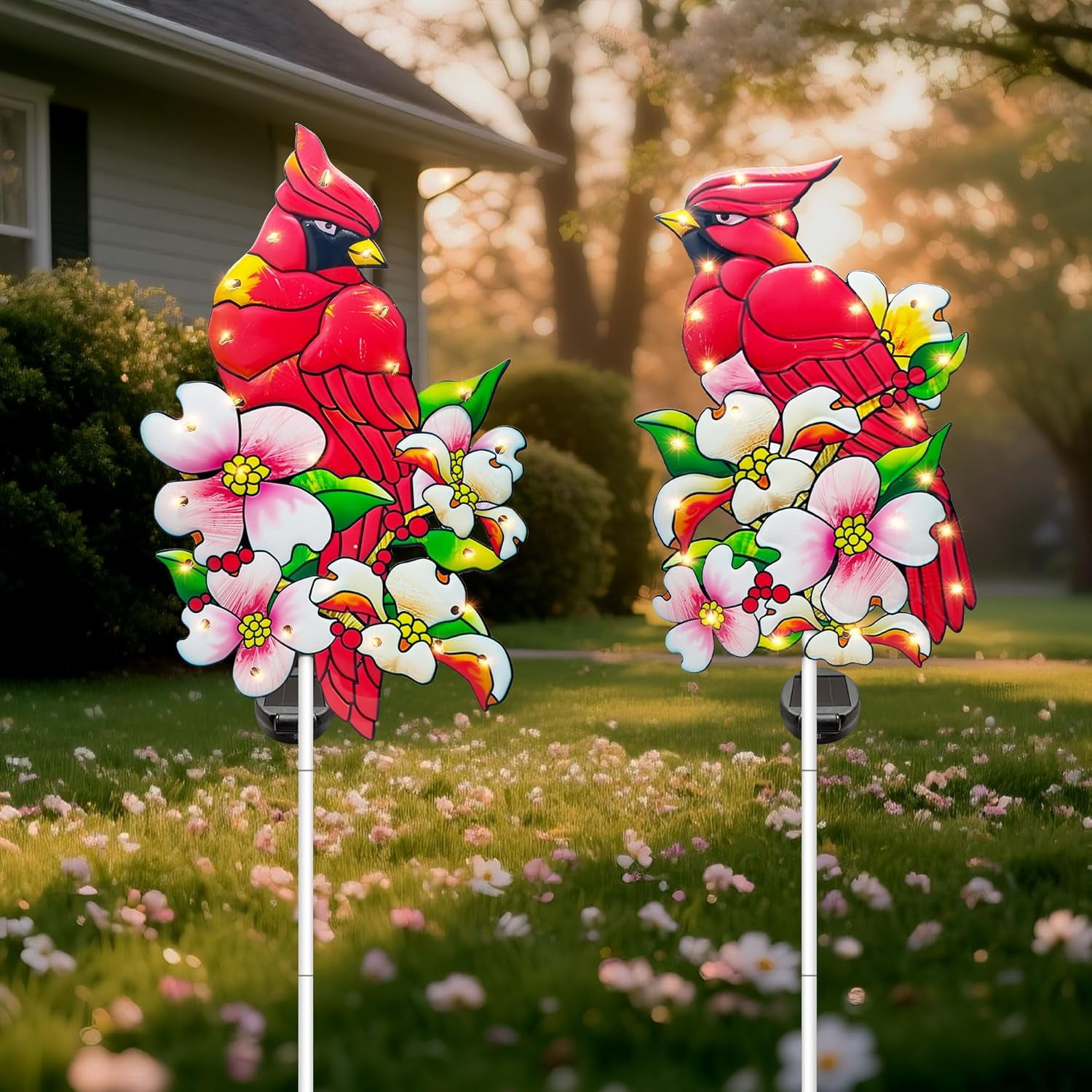 Cardinal Garden Decor Yard Stakes, Lighted Metal Red Bird Garden Stakes ...