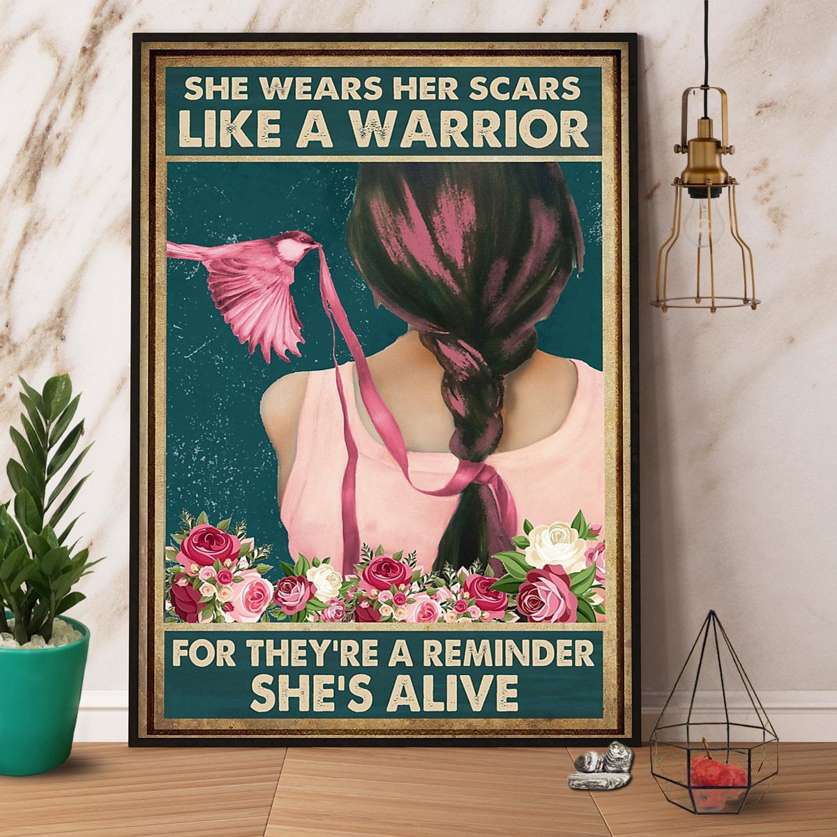 Cardinal & Girl Pink She Wears Her Scars Like A Warrior Flowers Paper ...