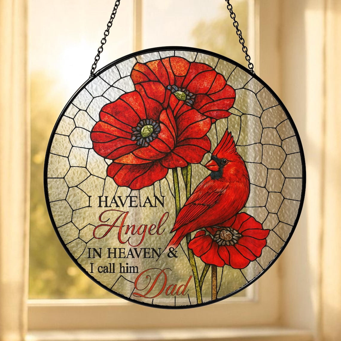 Cardinal Glass Suncatcher v7, Christian Religious Window Art, Memorial ...