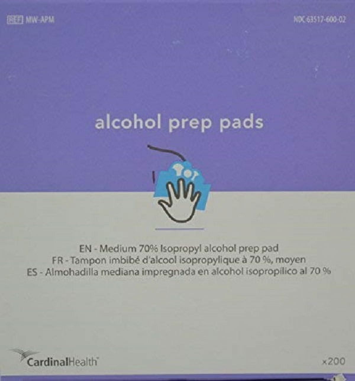 Cardinal Health Alcohol Prep Pad, 2-Ply, Medium, Box of 200 - Walmart.com