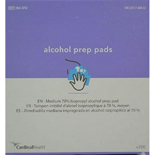 Cardinal Health Alcohol Prep Pad, 2-Ply, Medium, Box of 200 - Walmart.com