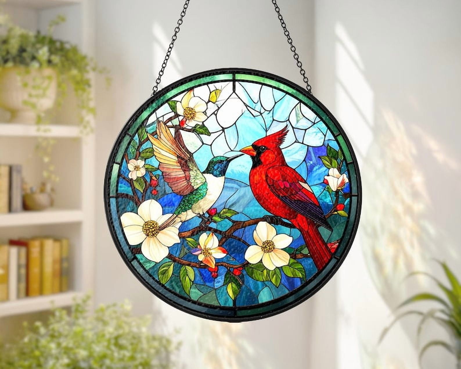 Cardinal Hummingbird Stained Glass Suncatcher – Bird Glass Art Window ...