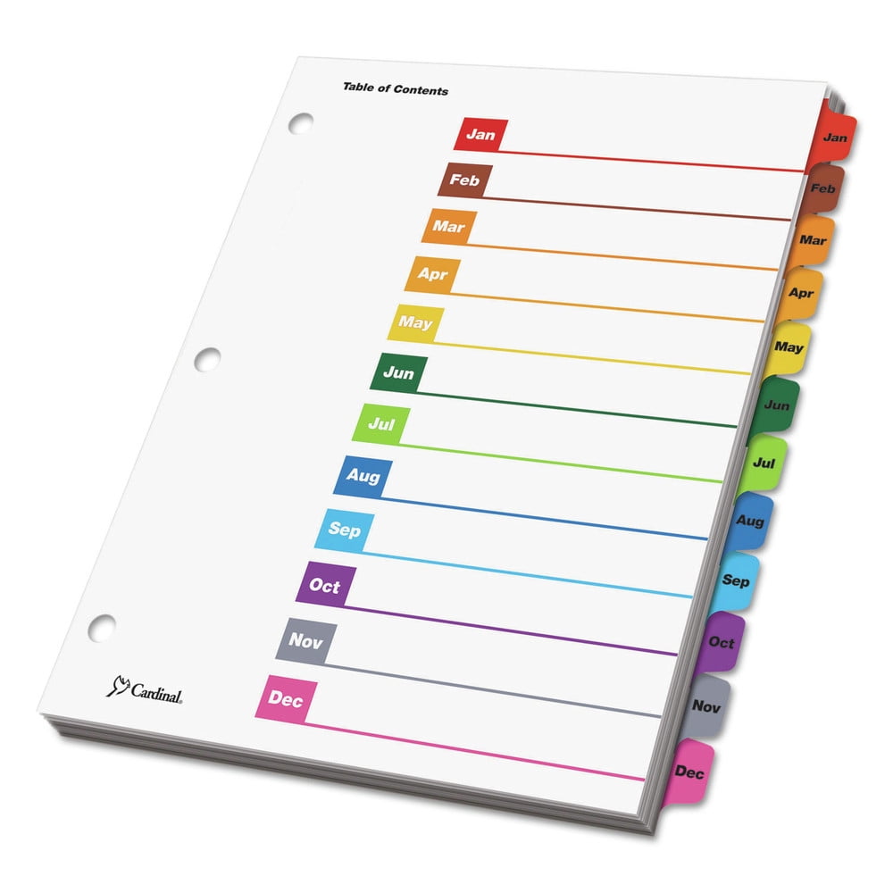 Cardinal® OneStep White 12-Tab Monthly Index System, Printable Table of ...
