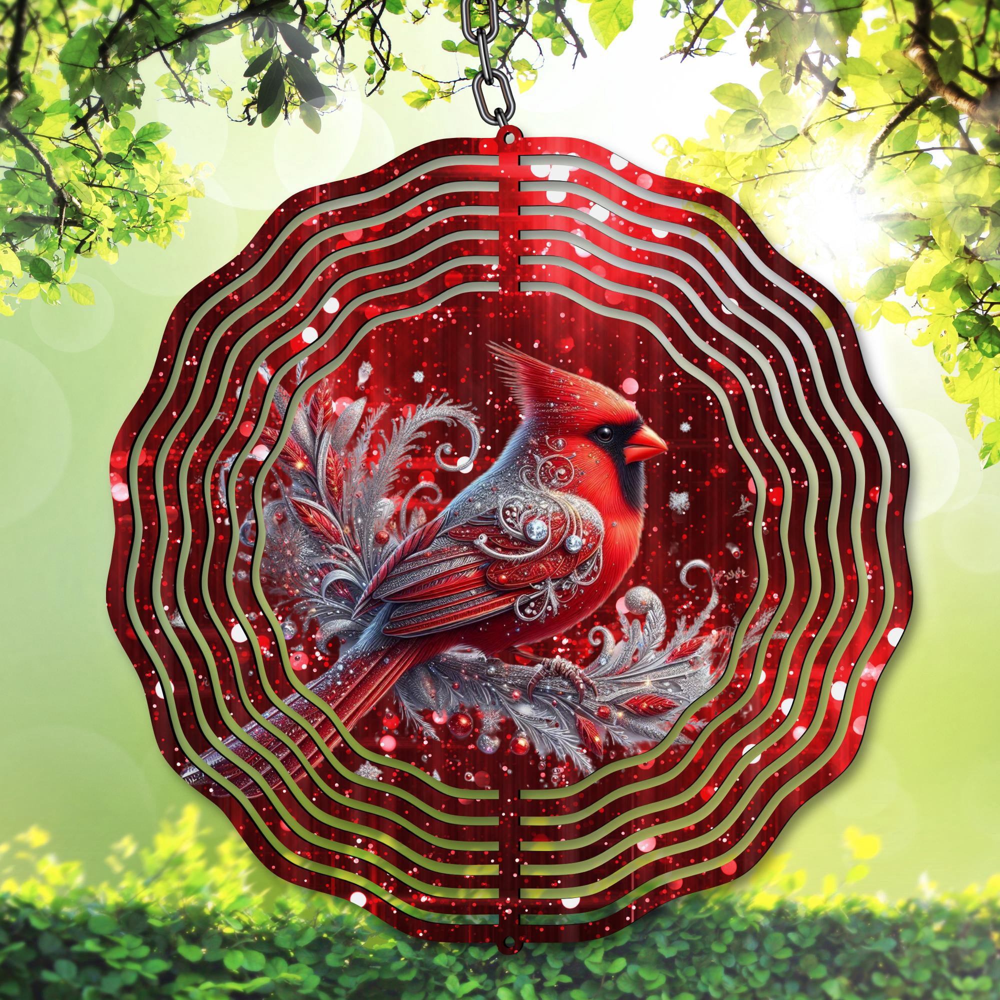 Cardinal Kinetic Wind Spinner, Metal 3D Hanging Outdoor Garden Patio ...
