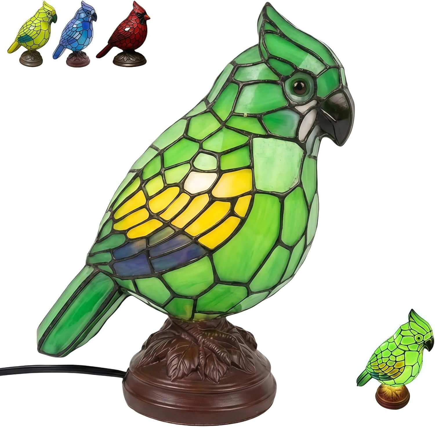 Cardinal Lamp, 4 Color Stained Glass Resin Bird Parrot Light, Portable ...