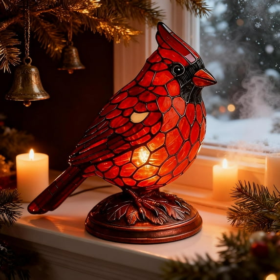 Cardinal Lamp Stained Glass - Realistic Cardinalis Bird Table Lamp ...