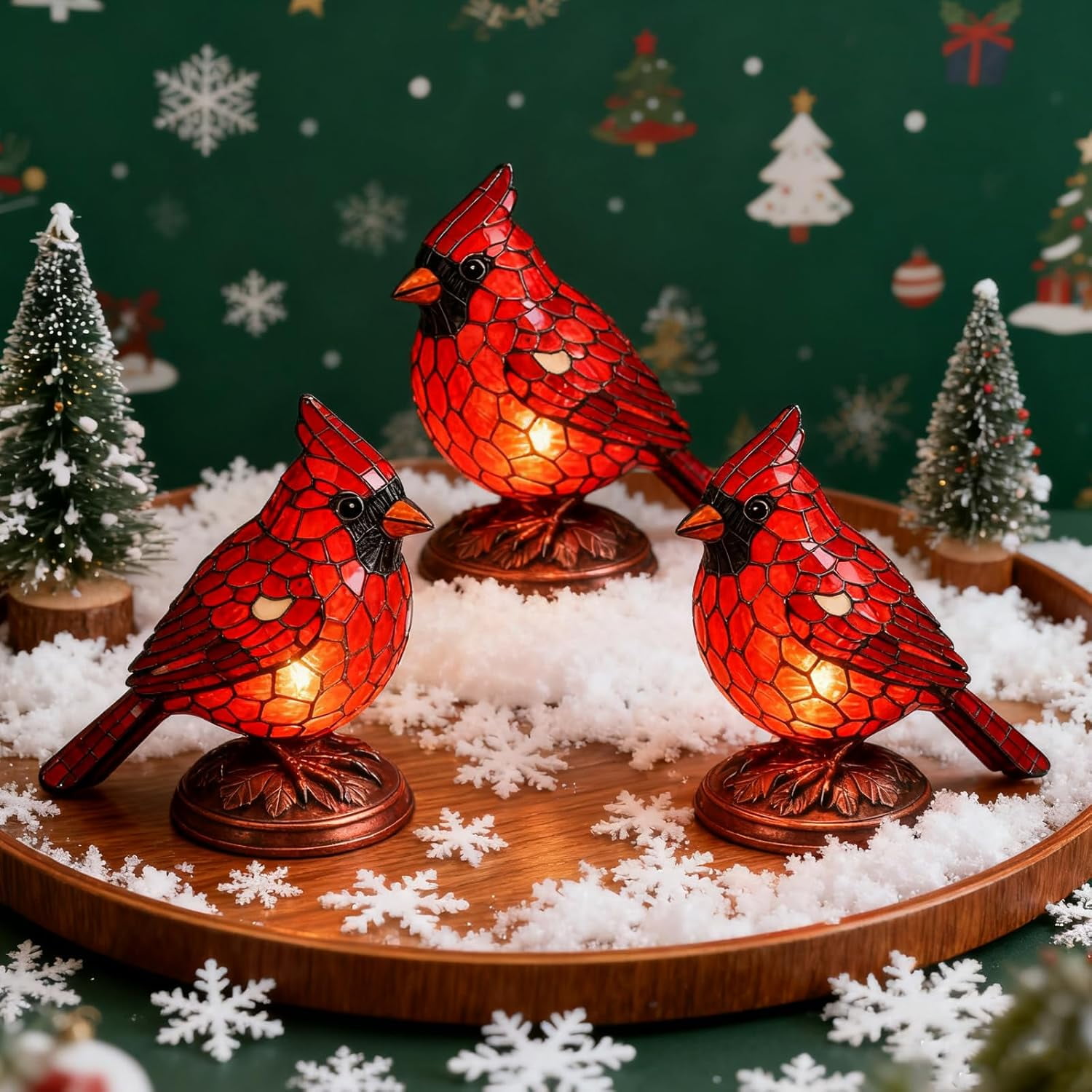 Cardinal Lamp Stained Glass, Red Resin Birds Desk Light, Cardinals Bird ...