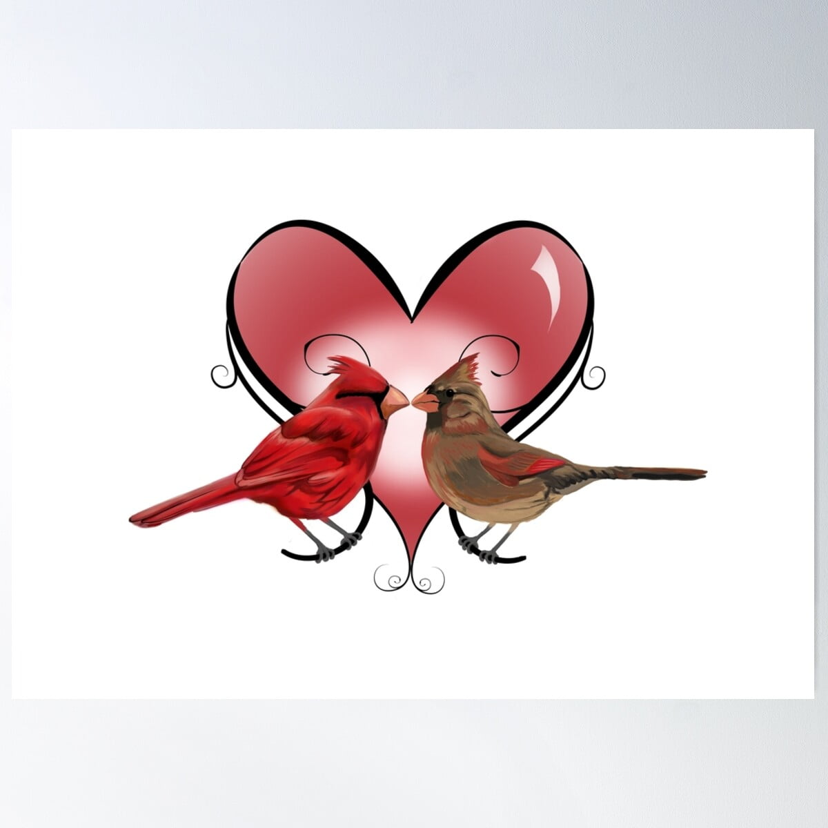 Cardinal Love Birds Poster Wall Art, Modern Wall Decor For Living Room Bedroom, 24x36 UNFRAMED ...