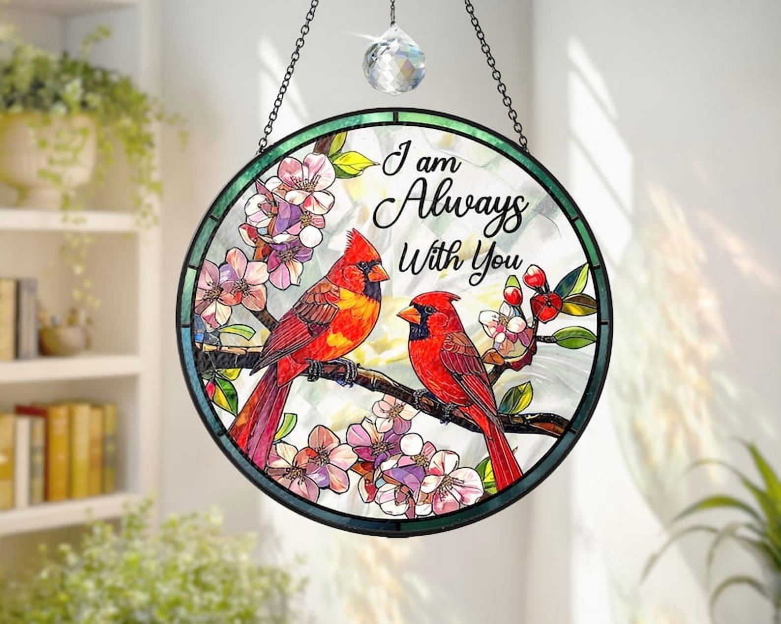 Cardinal Memorial Stained Glass Suncatcher, Crystal Window Hanging ...