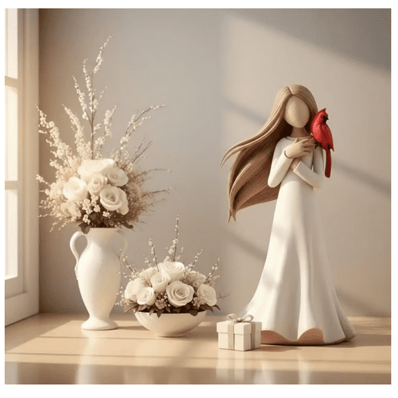 Cardinal Memorial Statue (7.9"), Hand-Painted Resin Angel Figurine ...