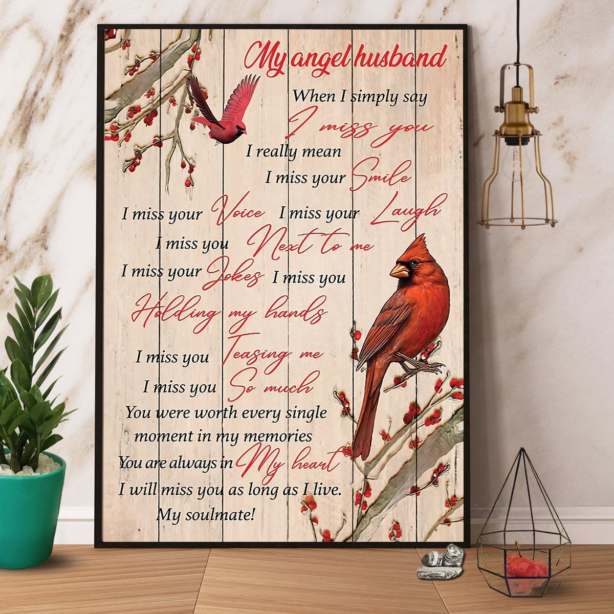 Cardinal My Angel Husband I Miss You So Much Paper Poster No Frame ...