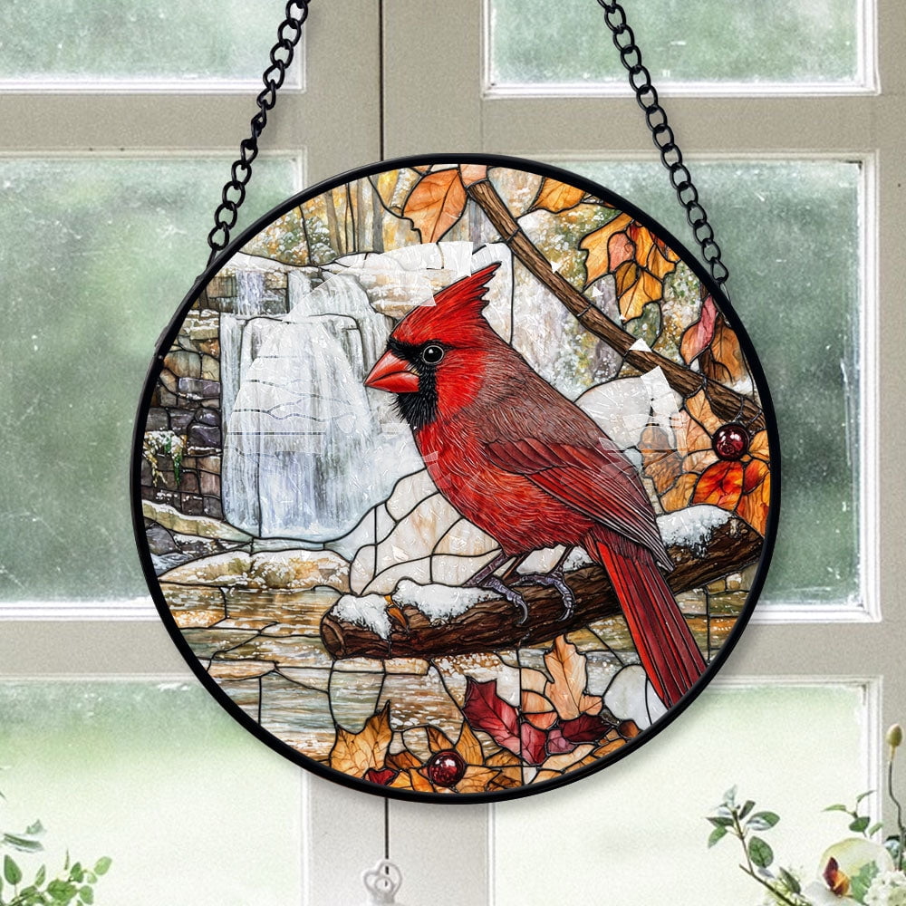 Cardinal Ornament, Brown Cardinal Stained Glass Window Hangings, Brown ...