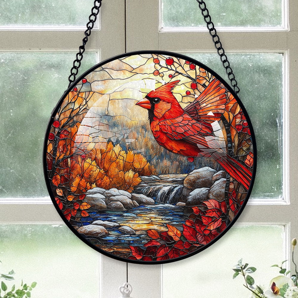 Cardinal Ornament, Orange Cardinal Stained Glass Window Hangings ...