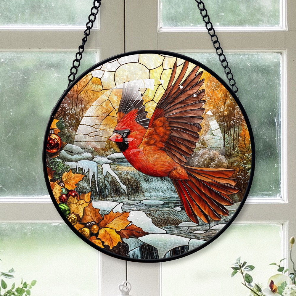 Cardinal Ornament, Orange Cardinal Stained Glass Window Hangings ...