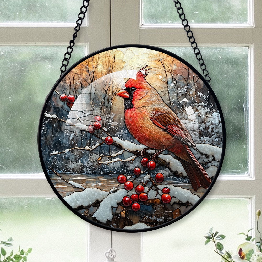 Cardinal Ornament, Red Cardinal Stained Glass Window Hangings, Red ...