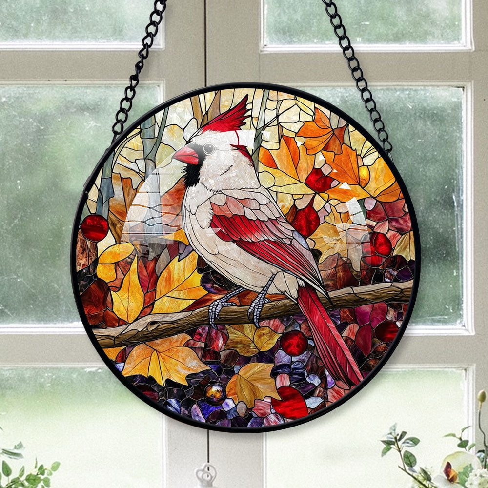 Cardinal Ornament, White Cardinal Stained Glass Window Hangings, White ...