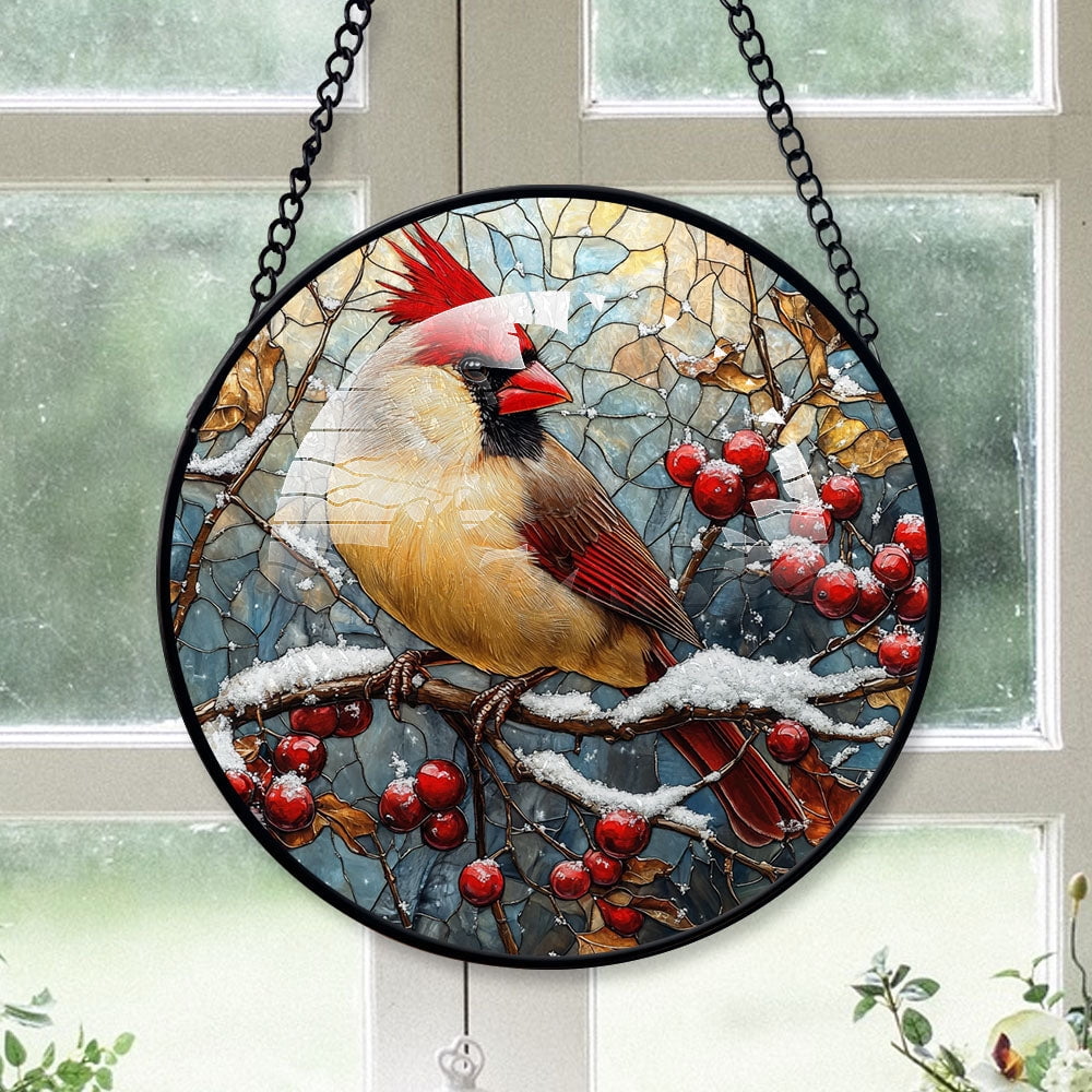 Cardinal Ornament, White Cardinal Stained Glass Window Hangings, White ...