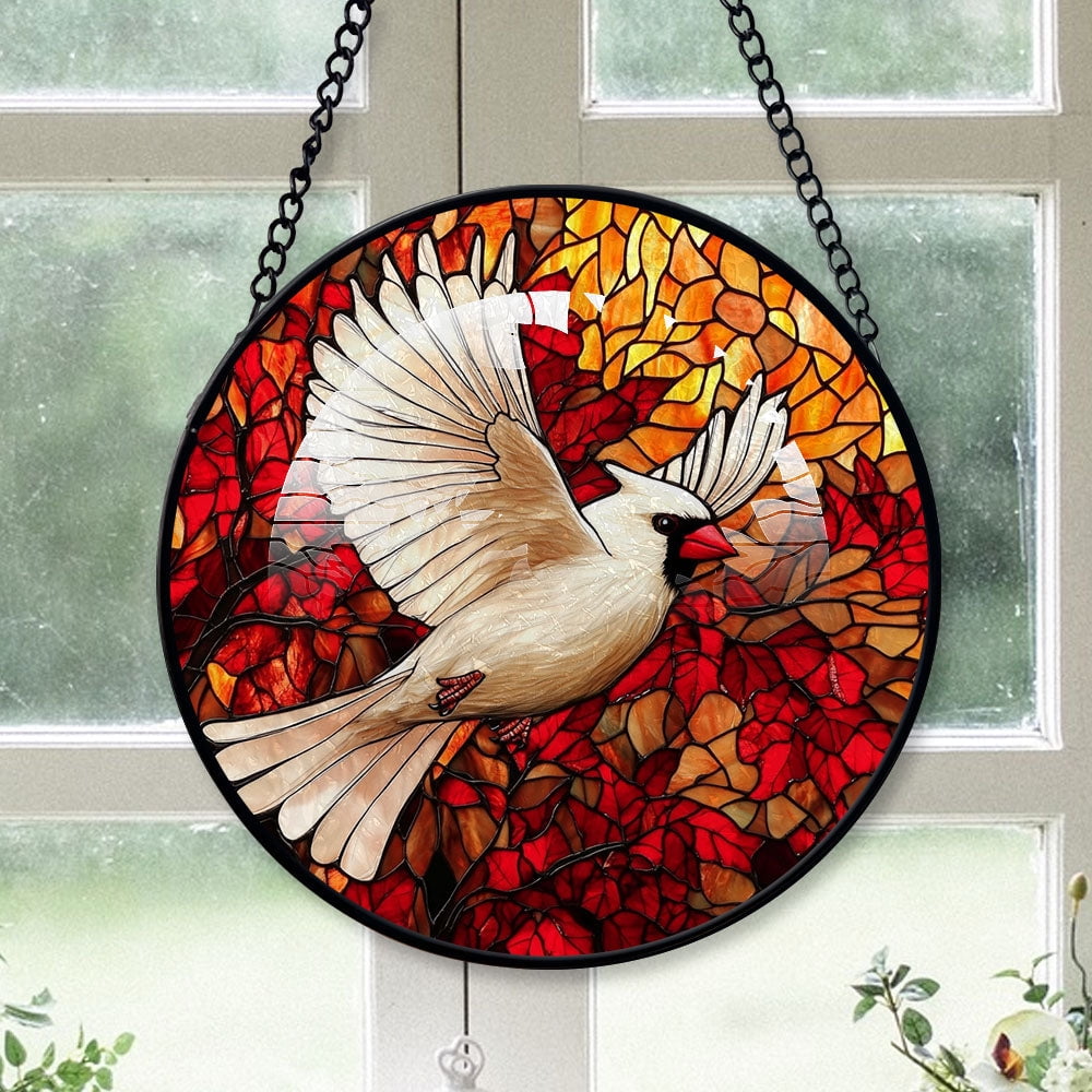 Cardinal Ornament, White Cardinal Stained Glass Window Hangings, White ...