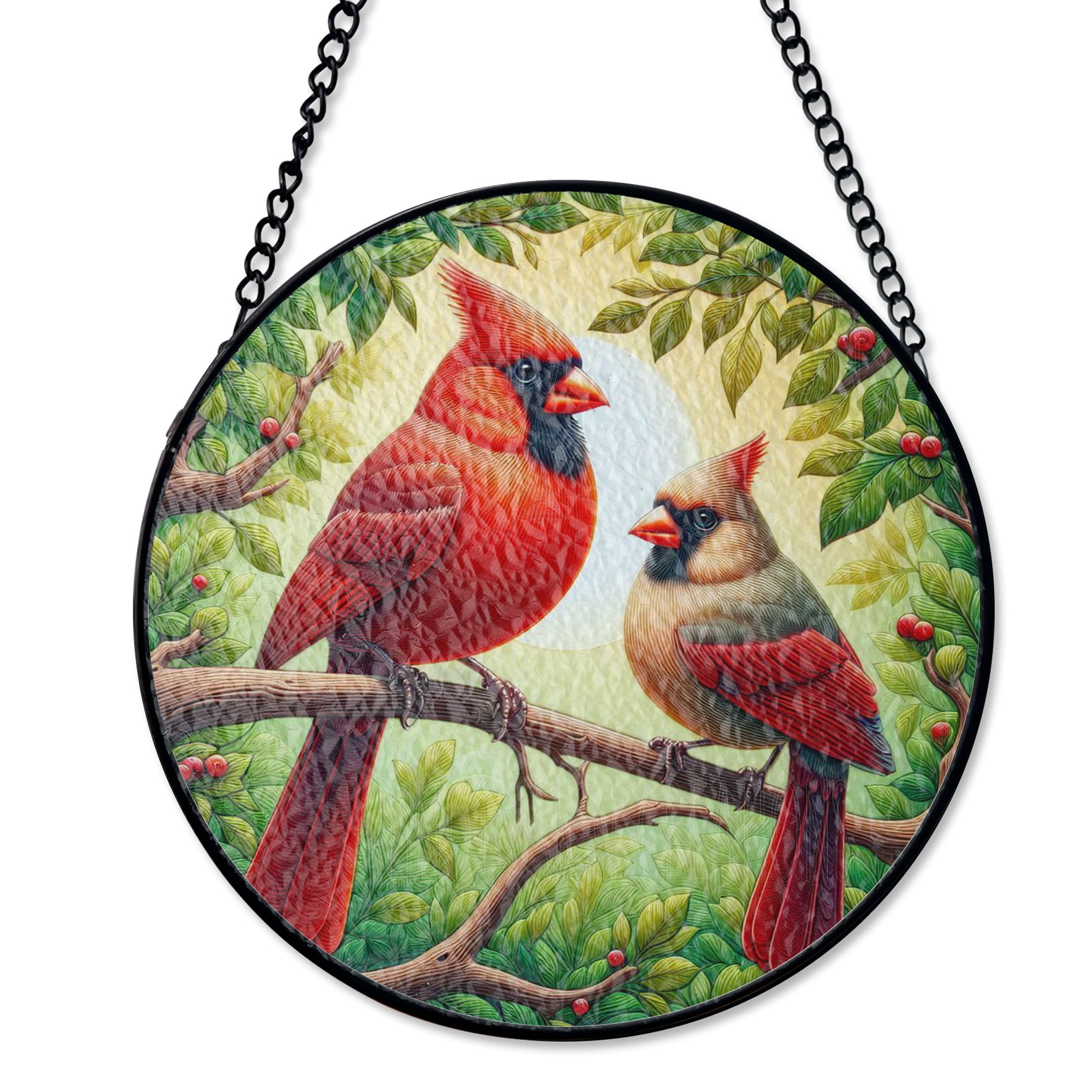 Cardinal Pair Red Birds Nature Suncatcher, Stained Glass Style UV ...