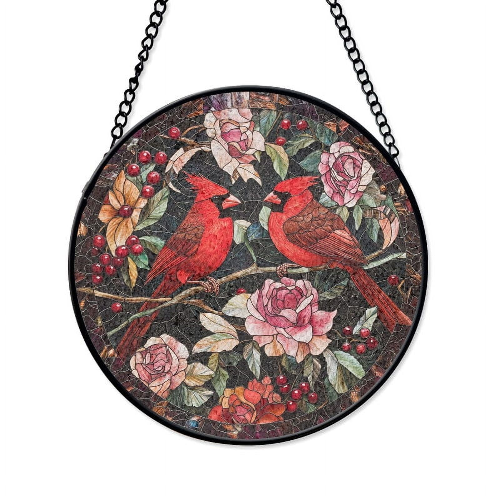 Cardinal Pair and Roses Stained Glass Panel - Elegant Floral and Bird ...
