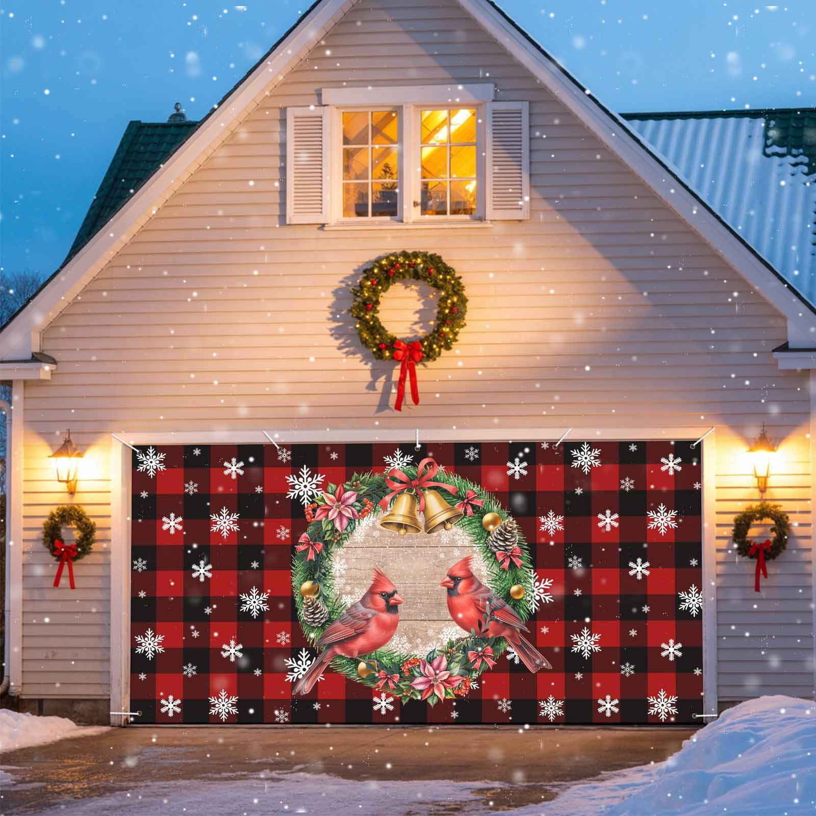 Cardinal Pine Branch Wreath Christmas Garage Door Decorations, 6x13ft ...