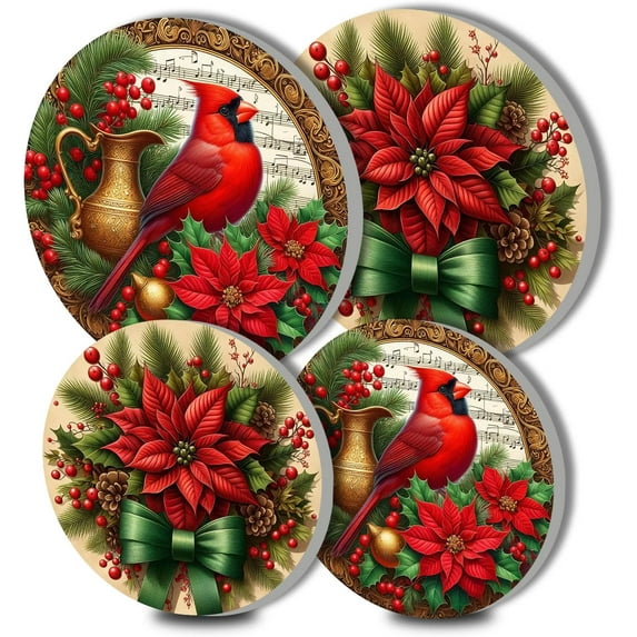 Cardinal and Poinsettia Christmas Stove Burner Covers Set of 4 for 8 ...