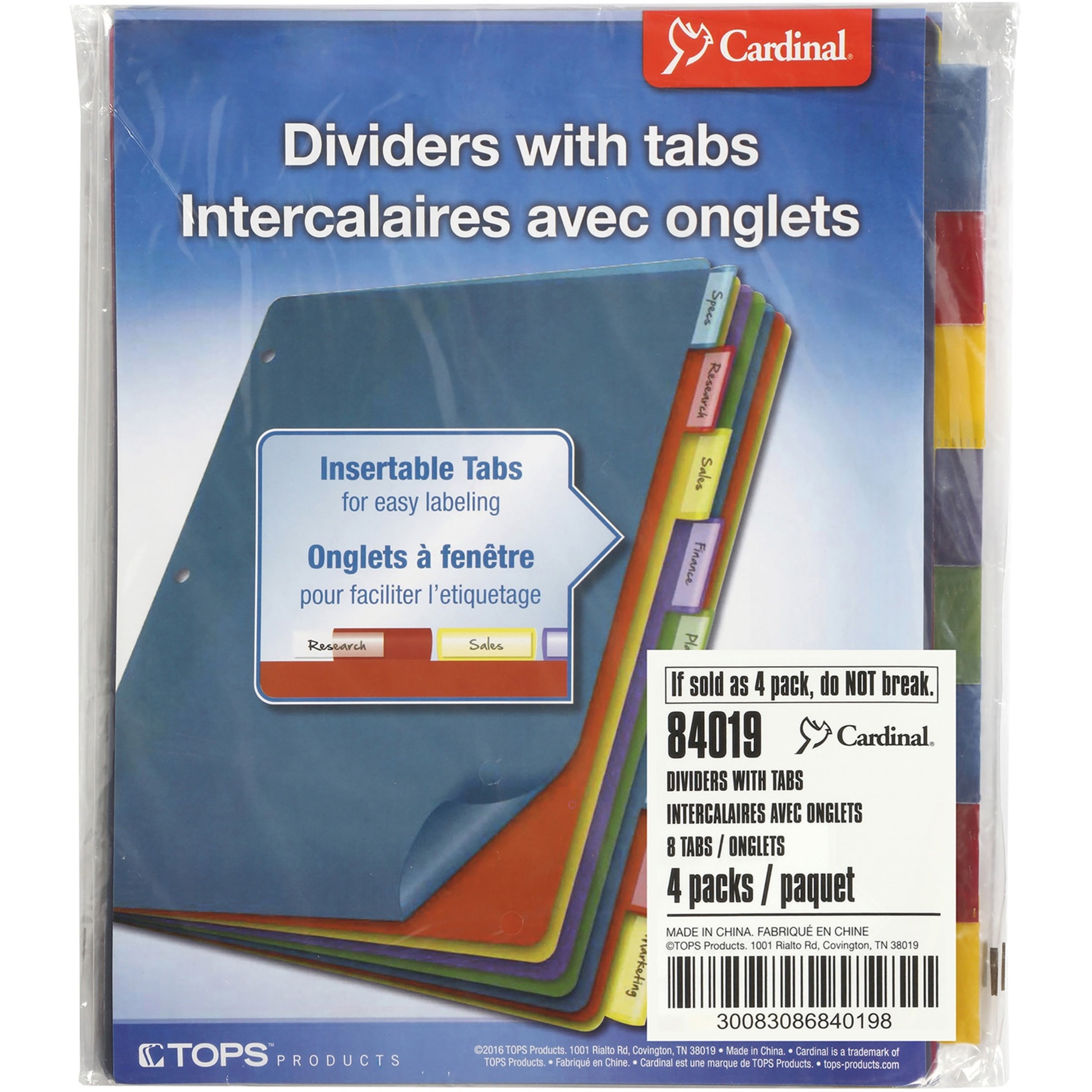 Cardinal Poly Index Dividers, Letter, Multicolor, 8-Tabs/Set, 4 Sets ...
