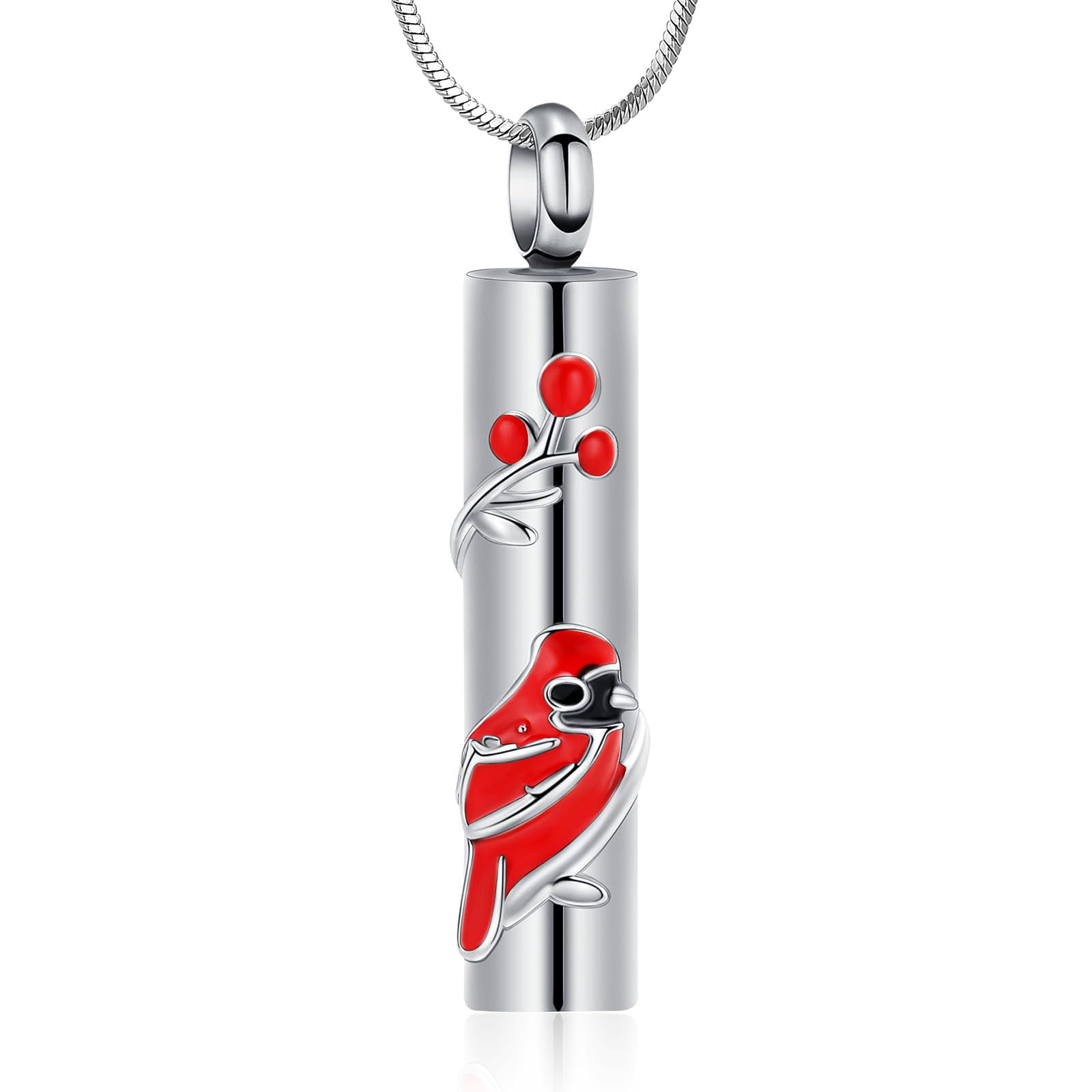 Cardinal Print Cylinder Urn Pendant Memory Necklace Cremation Jewelry ...