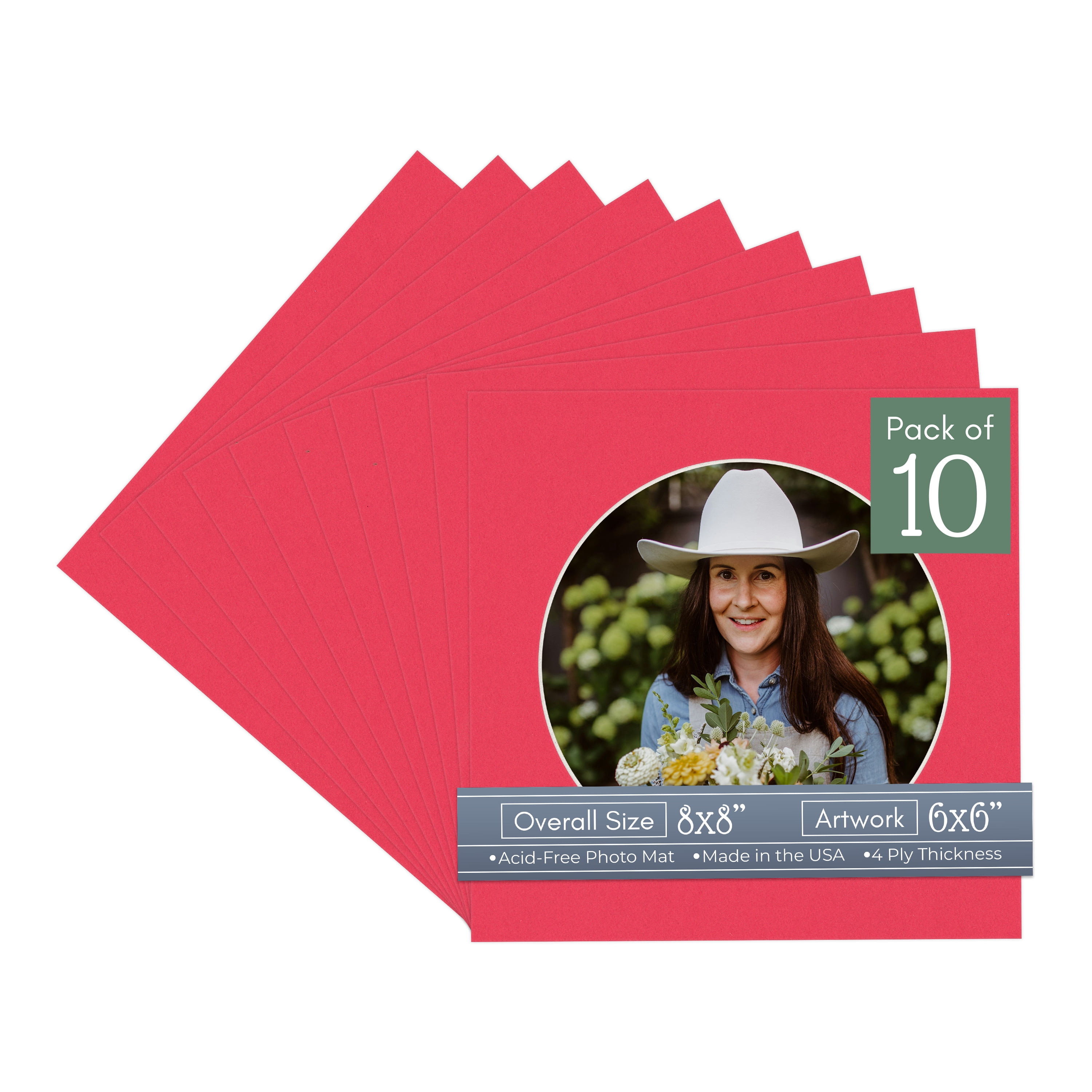 Cardinal Red Picture Frame Mat for 8x8 Frames - Circle Opening for 6x6 ...