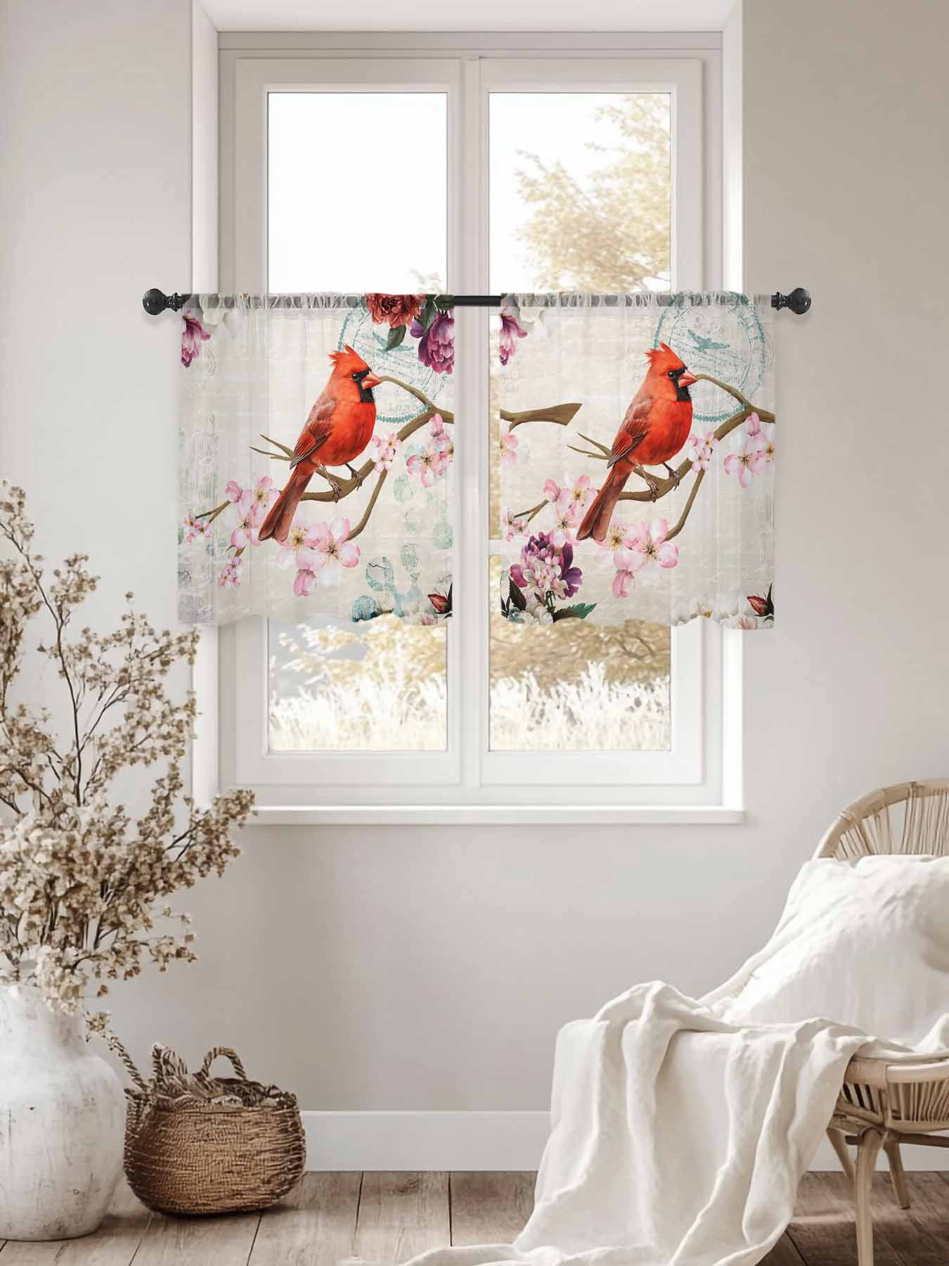 Cardinal Sheer Curtains 45 Inches Long 2 Panels, Semi Sheer Rod Pocket ...