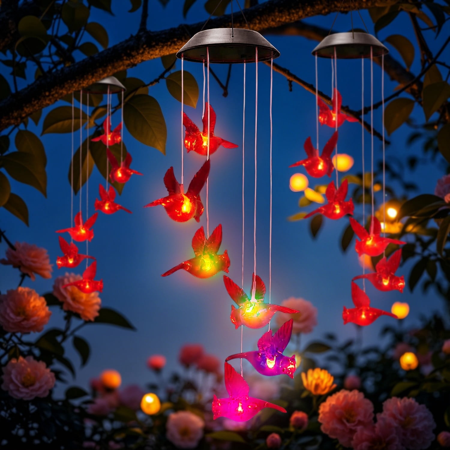 Cardinal Solar Wind Chimes for Outside, Cardinal Solar Hanging Lights ...