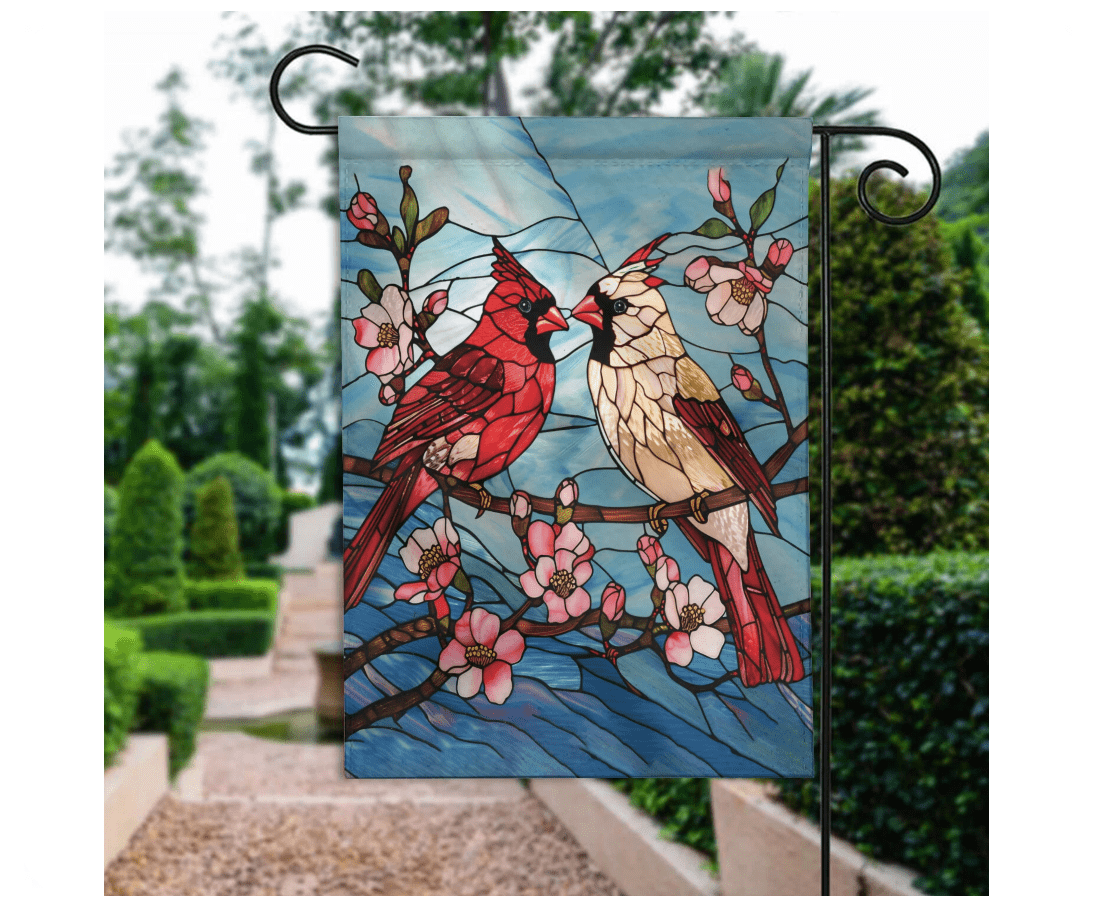 Cardinal Stained Glass Flag, Cardinal Spring Flag, Cardinal Welcome ...