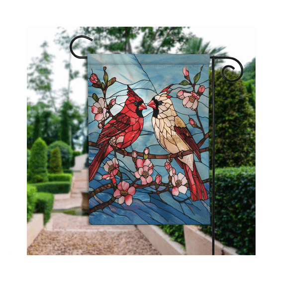 Cardinal Stained Glass Flag, Cardinal Spring Flag, Cardinal Welcome ...