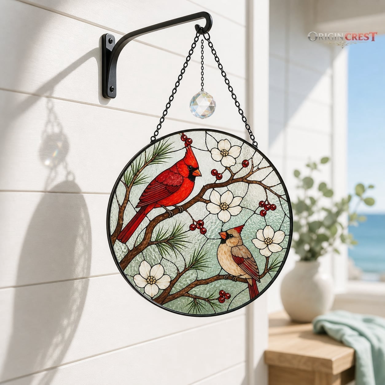 Cardinal Stained Glass Suncatcher Window Hanging - Memorial Bird Glass ...