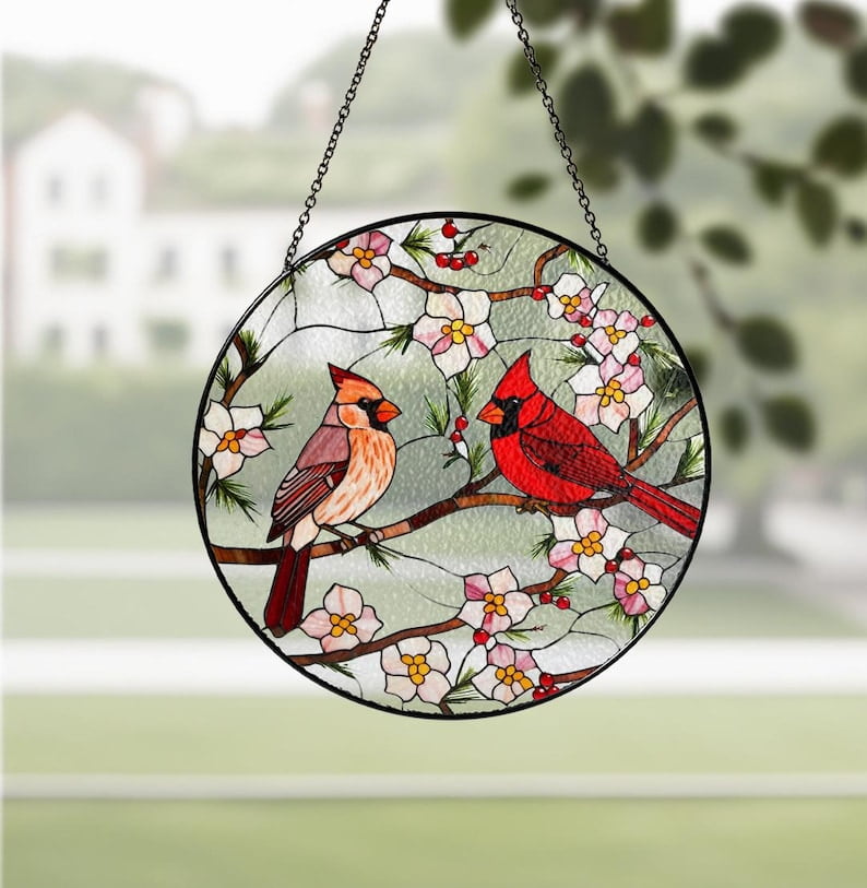 Cardinal Stained Glass Suncatchers For Window Hanging,Bird Lover,Bird ...