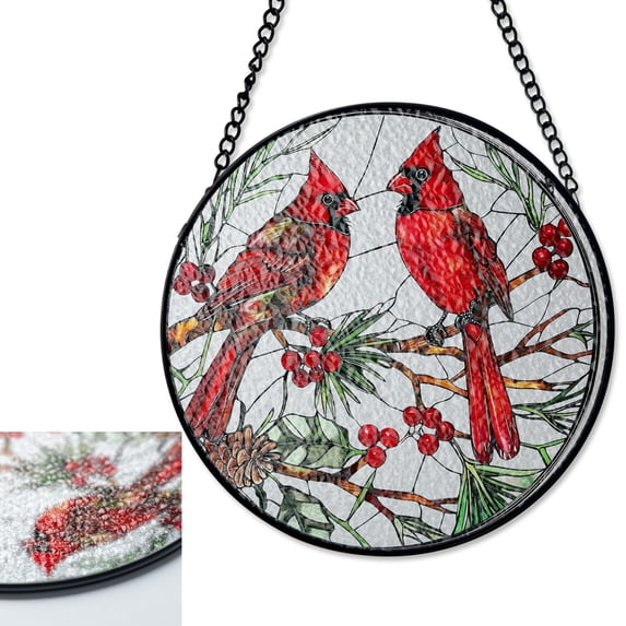 Cardinal Stained Glass Window Hanging, Indoor Bird Suncatcher Decor ...