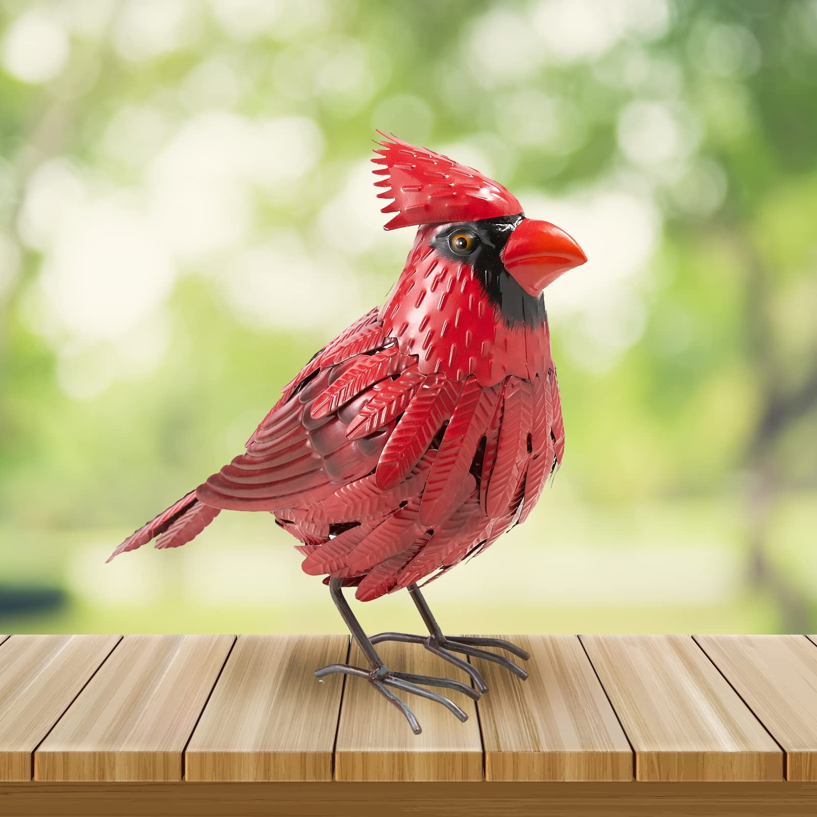 Cardinal Statue Metal Bird Yard Art, Garden Yard Sculpture Art - Red ...
