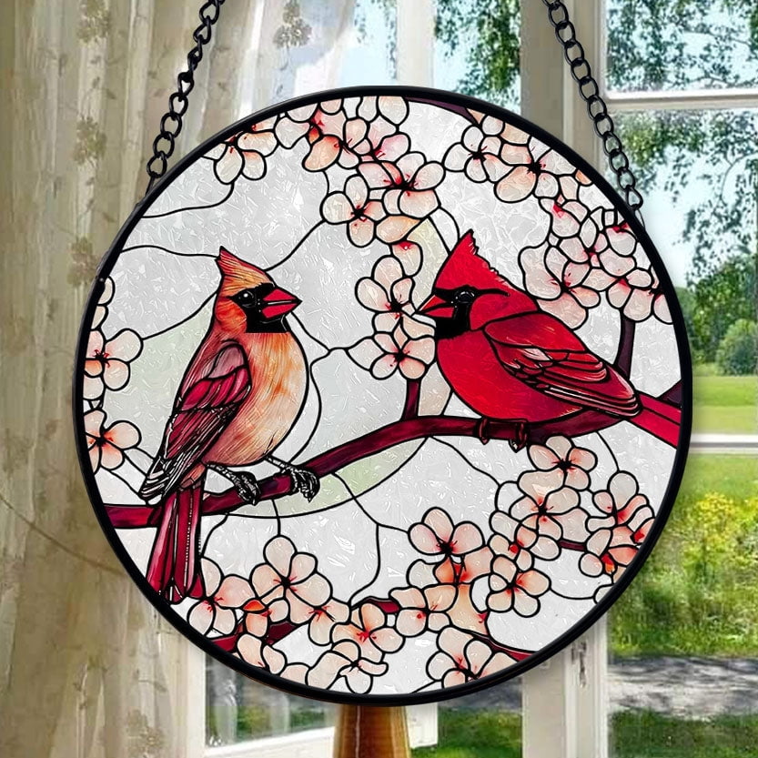 Cardinal Sun Catcher Stained Glass Window Hanging Cardinal Decor Gifts ...