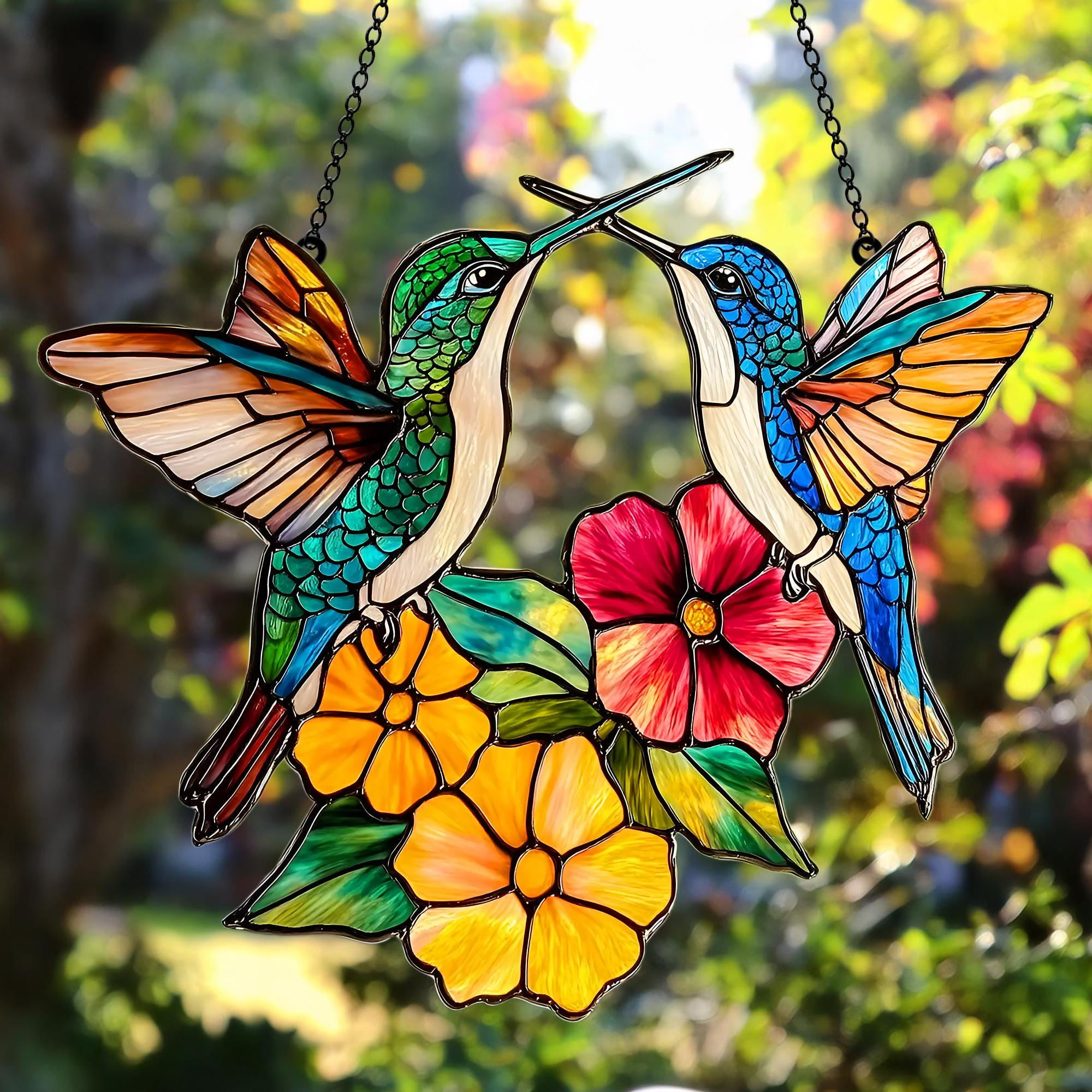Cardinal Suncatcher in Moonlight, Stained Glass Window Hanging Perfect ...